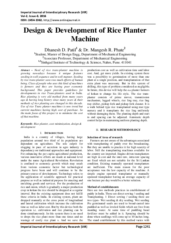 (PDF) Design & Development of Rice Planter Machine