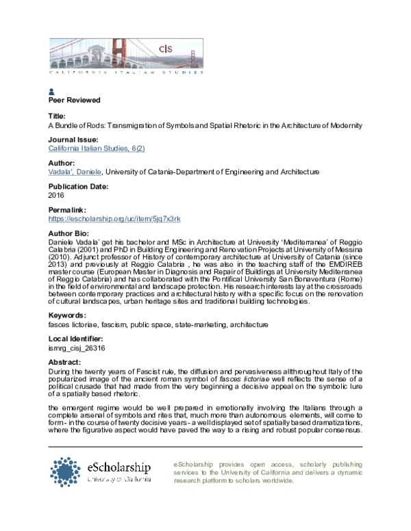 (PDF) D. Vadalà, "A Bundle of Rods: Transmigration of Symbols and ...