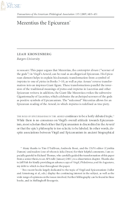 (PDF) Mezentius the Epicurean