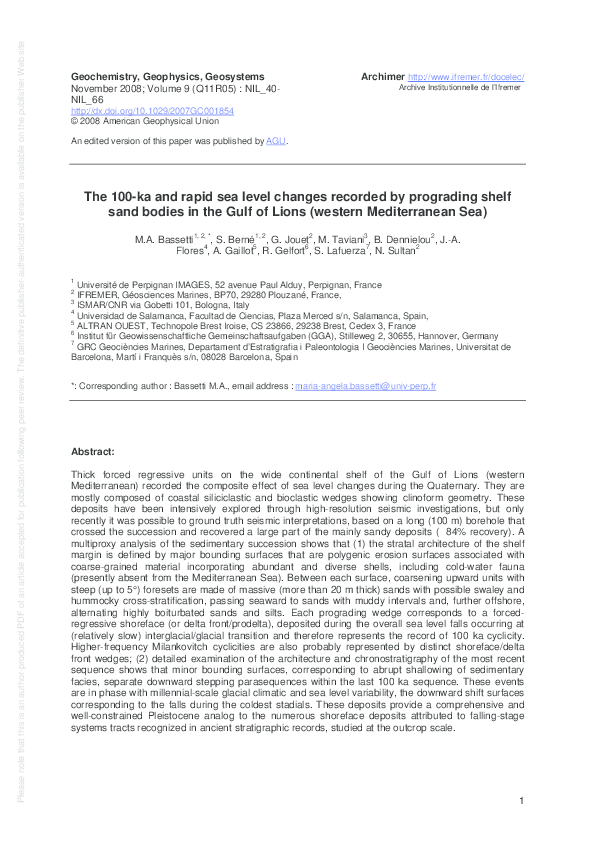 (PDF) The 100-ka and rapid sea level changes recorded by prograding ...