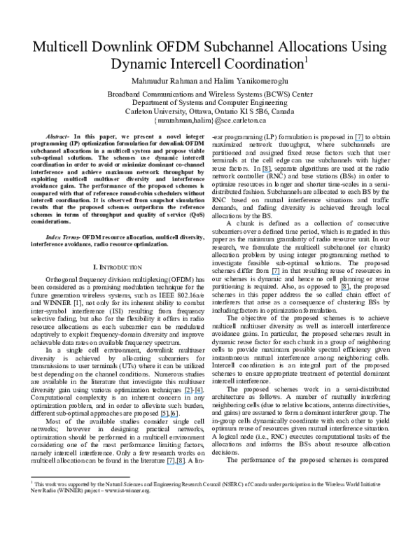 (PDF) Multicell Downlink OFDM Subchannel Allocations Using Dynamic ...