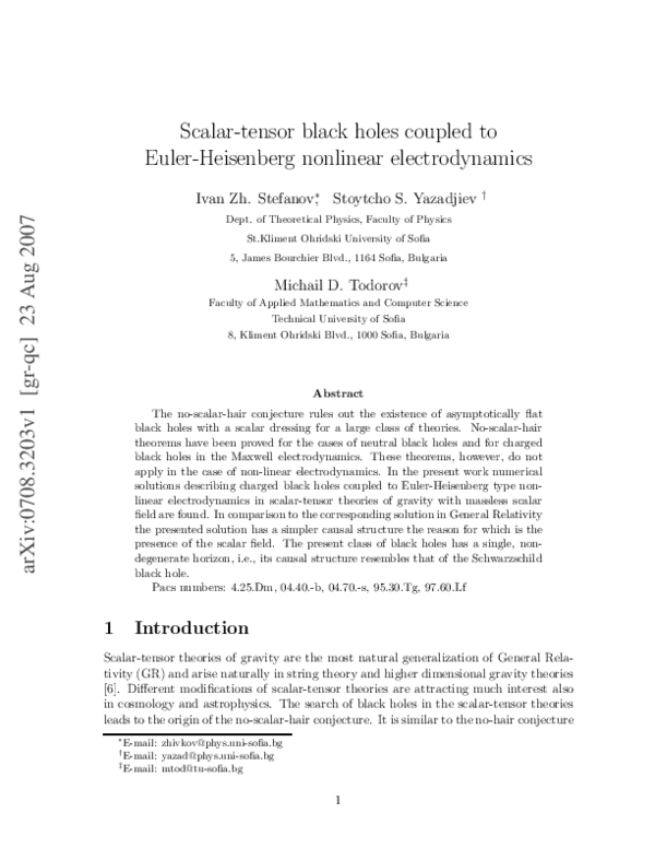 (PDF) Scalar–Tensor Black Holes Coupled to Euler–Heisenberg Nonlinear Electrodynamics | Stoytcho ...