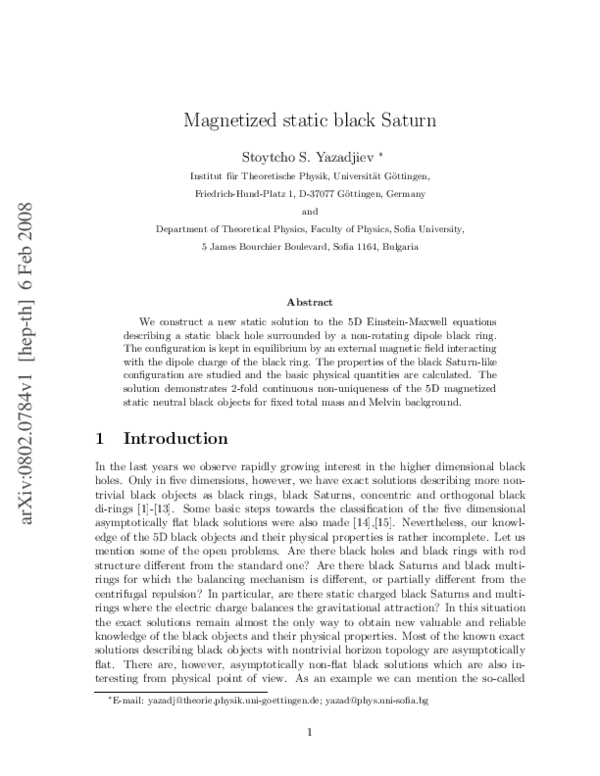 (PDF) Magnetized static black Saturn