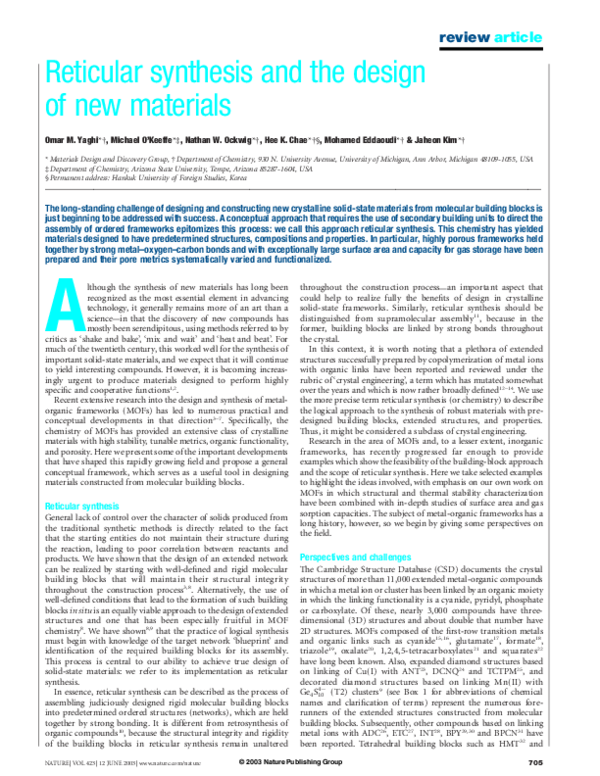 (PDF) Reticular synthesis and the design of new materials