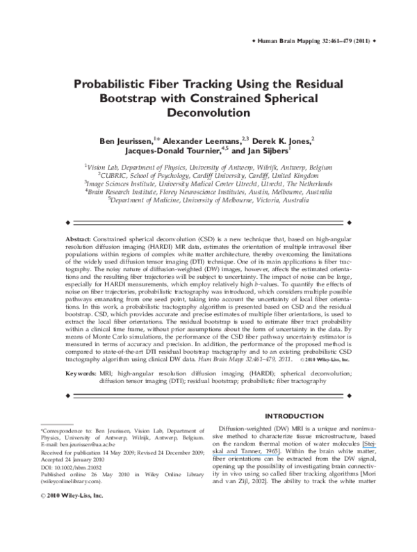 (PDF) Probabilistic fiber tracking using the residual bootstrap with constrained spherical ...
