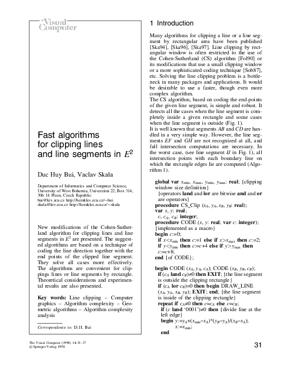 (PDF) Fast algorithms for clipping lines and line segments in E 2