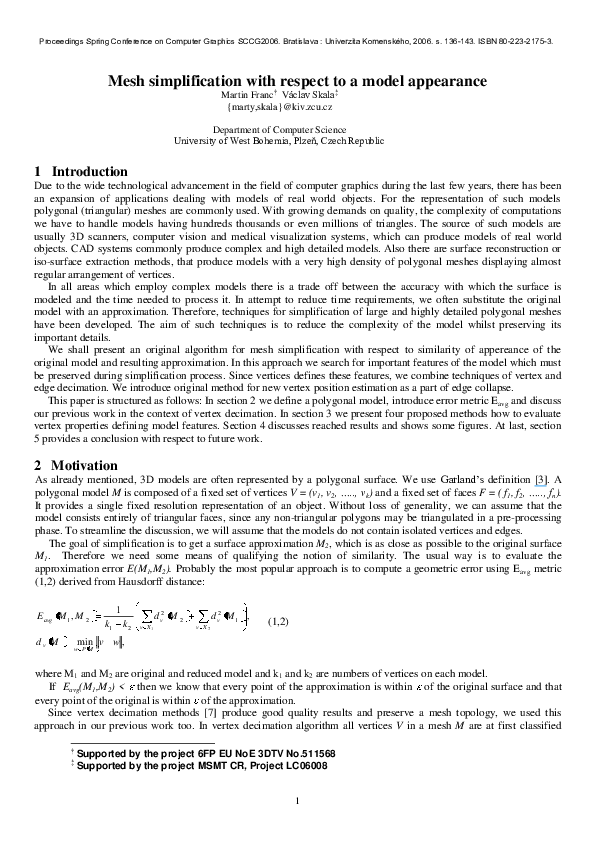 (PDF) Mesh simplification with respect to a model appearance