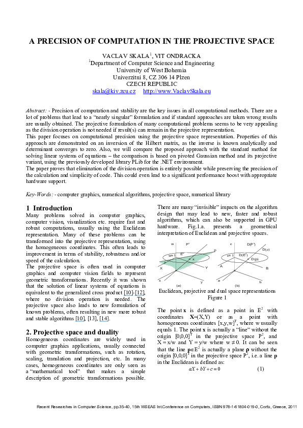 (PDF) A precision of computation in the projective space