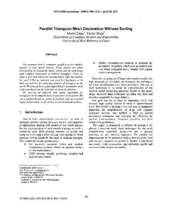 (PDF) Parallel triangular mesh decimation without sorting