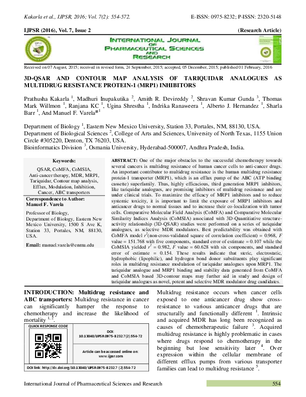 (PDF) 3D-QSAR AND CONTOUR MAP ANALYSIS OF TARIQUIDAR ANALOGUES AS ...