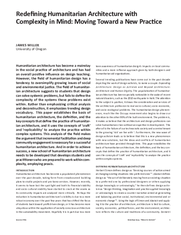 (PDF) Redefining Humanitarian Architecture with Complexity in Mind ...