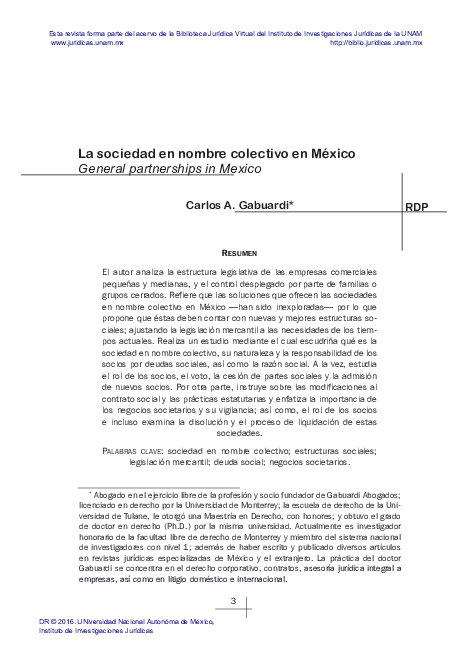 (PDF) La sociedad en nombre colectivo en México