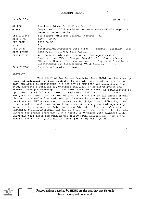 (PDF) Comparison of LSAT Performance among Selected Subgroups. LSAC ...
