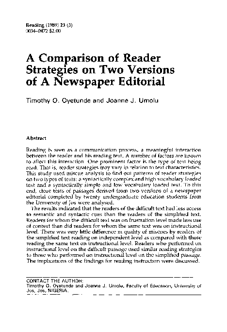 (PDF) A Comparison of Reader Strategies on Two Versions of A Newspaper ...