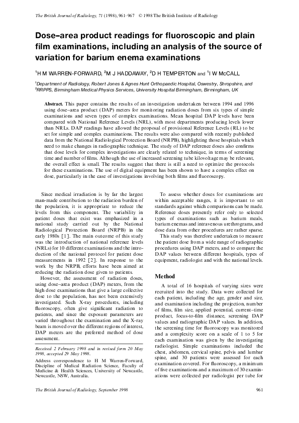 (PDF) Investigation of the barium enema x-ray examination as a ...