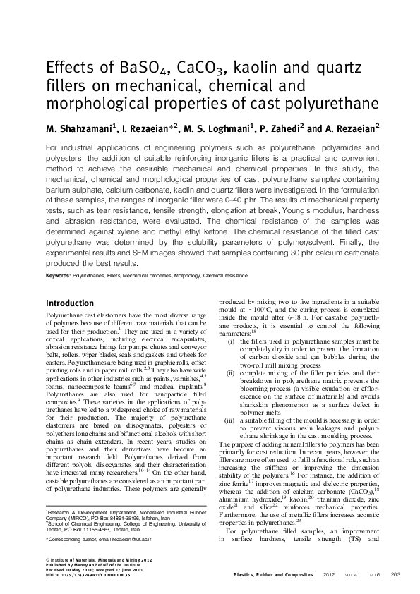 (PDF) Effects of BaSO 4 , CaCO 3 , kaolin and quartz fillers on ...