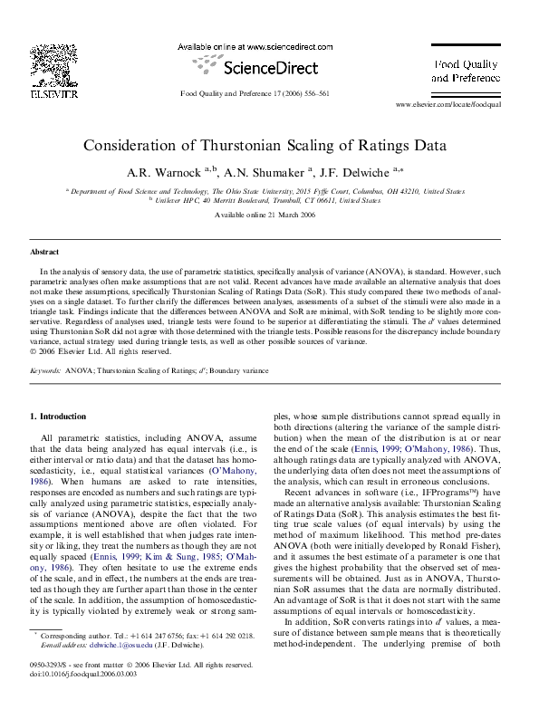(PDF) Consideration of Thurstonian Scaling of Ratings Data