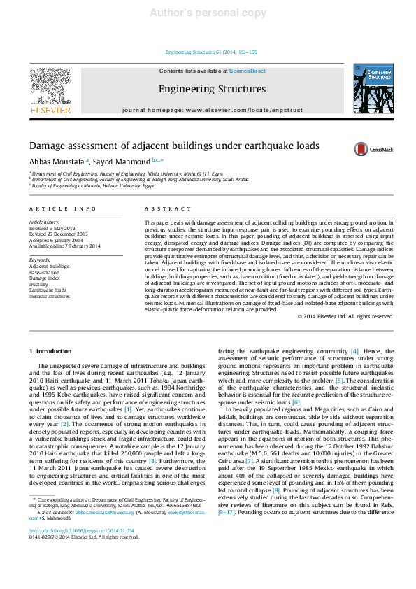 (PDF) Damage assessment of adjacent buildings under earthquake loads