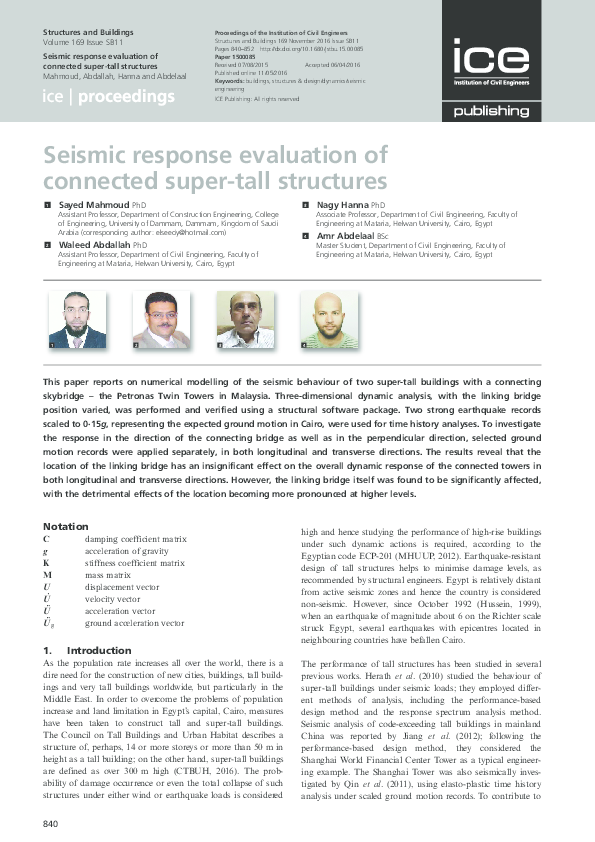 (PDF) Seismic response evaluation of connected super-tall structures