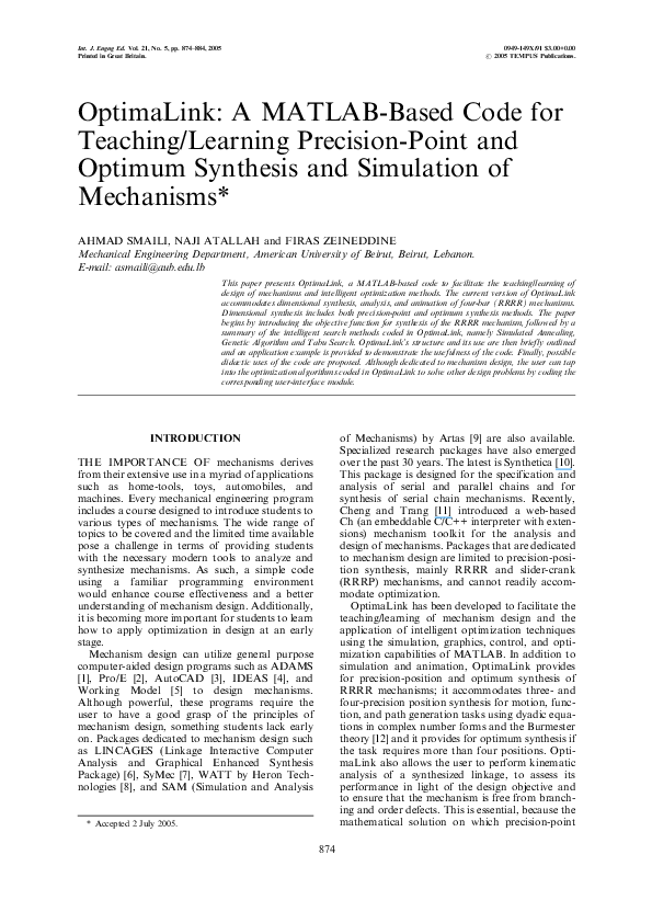 (PDF) OptimaLink: A MATLAB-Based Code for Teaching/Learning Precision-Point and Optimum ...