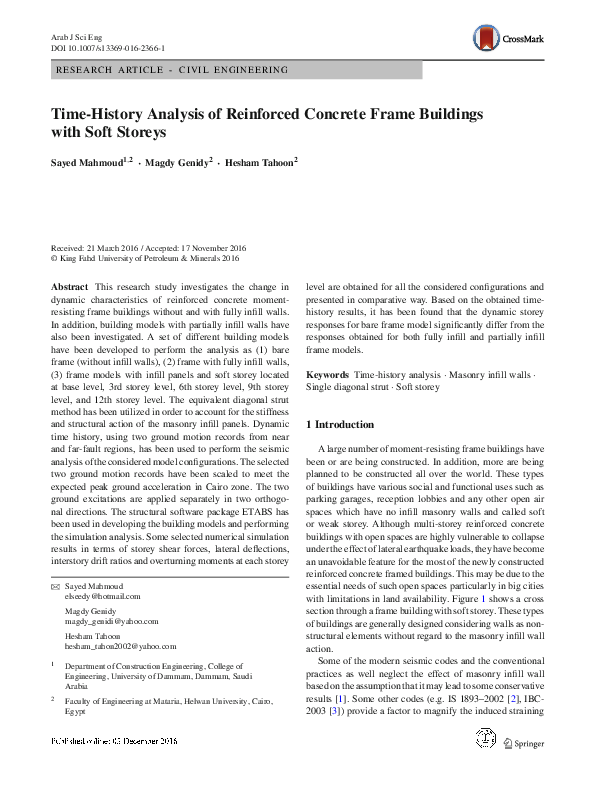 (PDF) Time-History Analysis of Reinforced Concrete Frame Buildings with ...