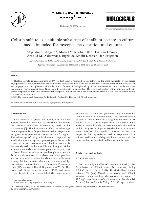 (PDF) Colistin sulfate as a suitable substitute of thallium acetate in ...