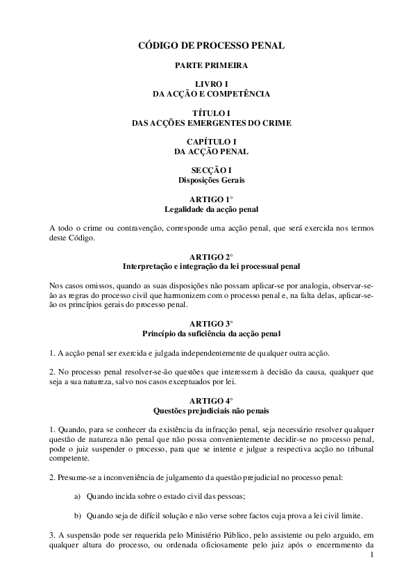 (PDF) CÓDIGO DE PROCESSO PENAL PARTE PRIMEIRA LIVRO I DA ACÇÃO E ...