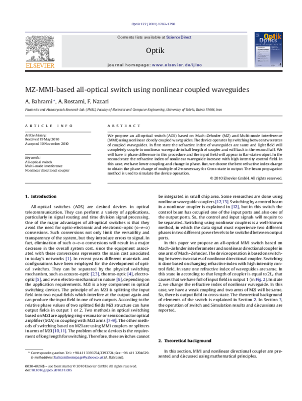 (PDF) MZ-MMI-based all-optical switch using nonlinear coupled waveguides