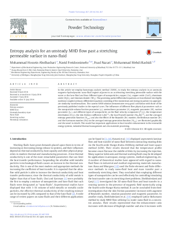 (PDF) Entropy analysis for an unsteady MHD flow past a stretching permeable surface in nano-fluid
