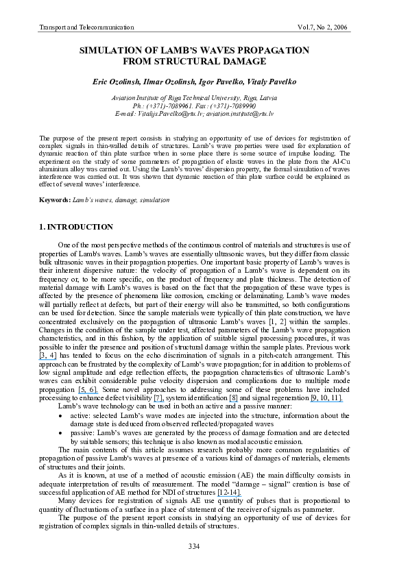 (PDF) Simulation of Lamb's Waves Propagation from Structural Damage