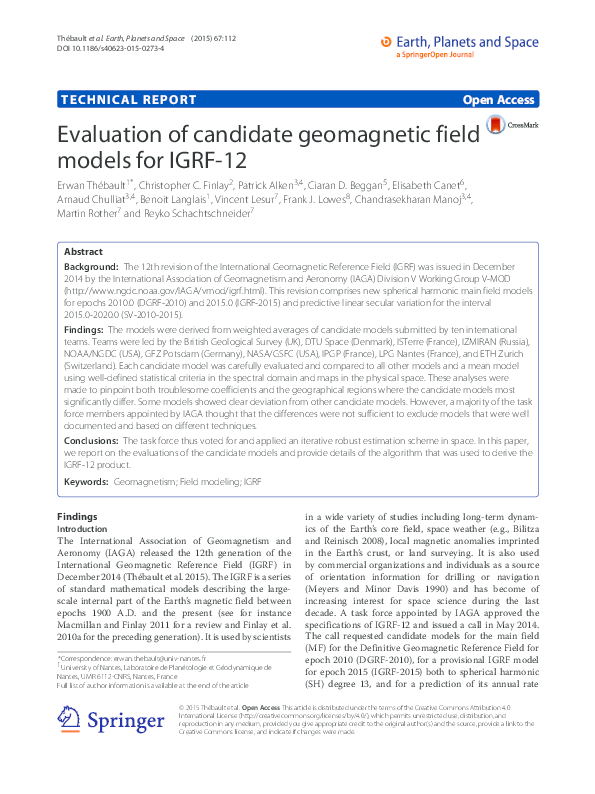 (PDF) Evaluation of candidate geomagnetic field models for IGRF-11