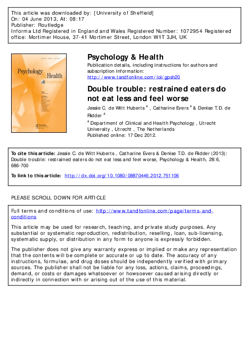 (PDF) Double trouble: restrained eaters do not eat less and feel worse