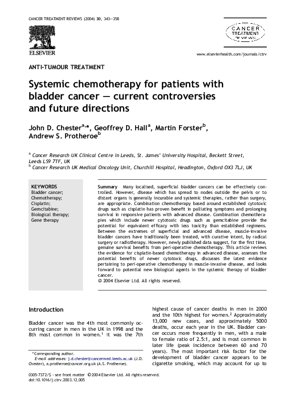 (PDF) Systemic chemotherapy for patients with bladder cancer – current ...