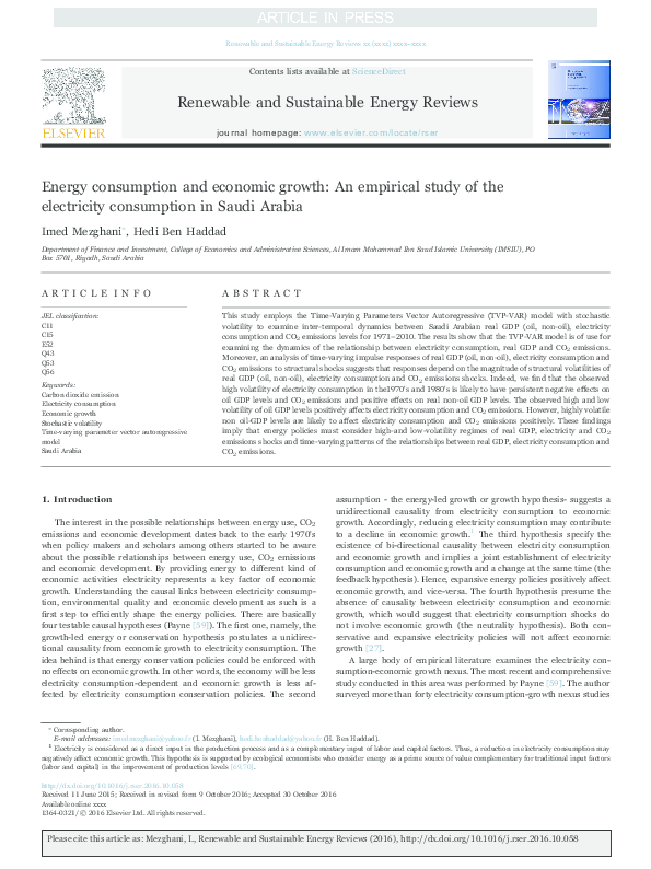 (PDF) Energy consumption and economic growth: An empirical study of the ...