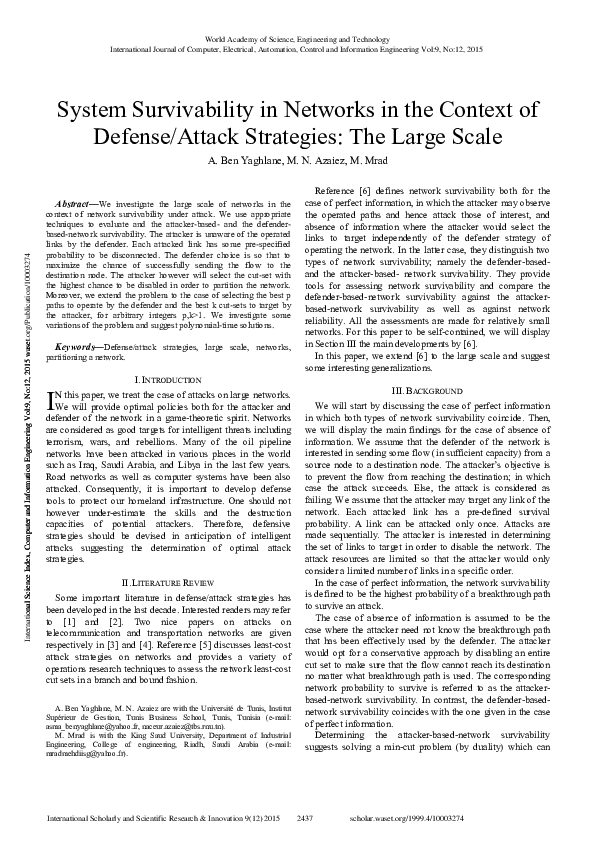 System Survivability in Networks in the Context of Defense Attack ...