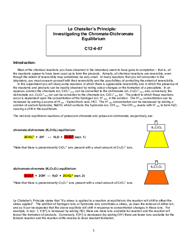 (DOC) Le Chatelier's Principle Chromate Dichromate C