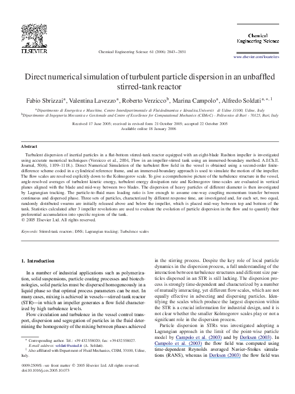 (PDF) Direct numerical simulation of turbulent particle dispersion in an unbaffled stirred-tank ...