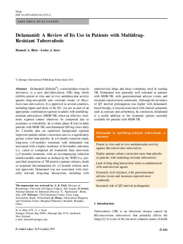 (PDF) Delamanid: A Review of Its Use in Patients with Multidrug ...