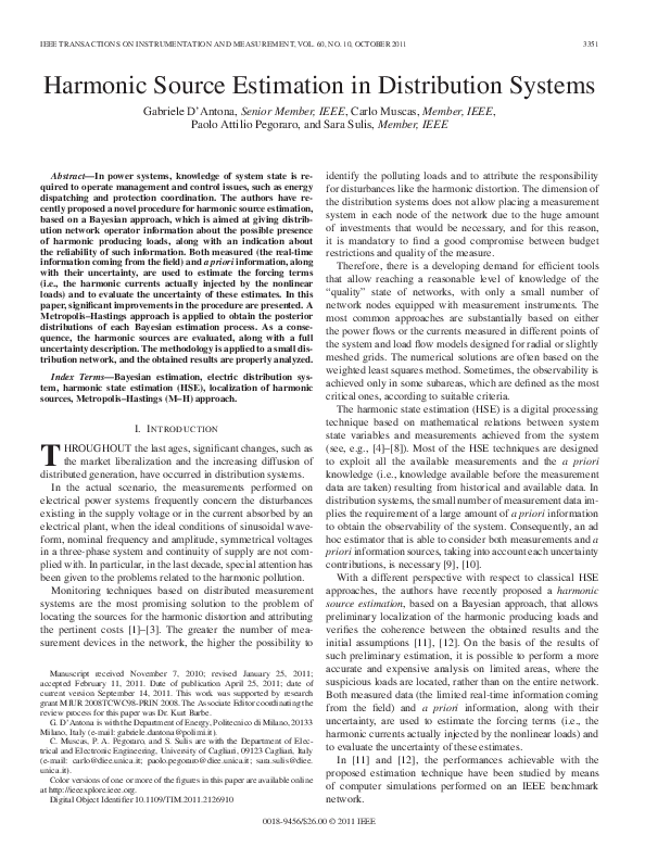 (PDF) Harmonic Source Estimation in Distribution Systems