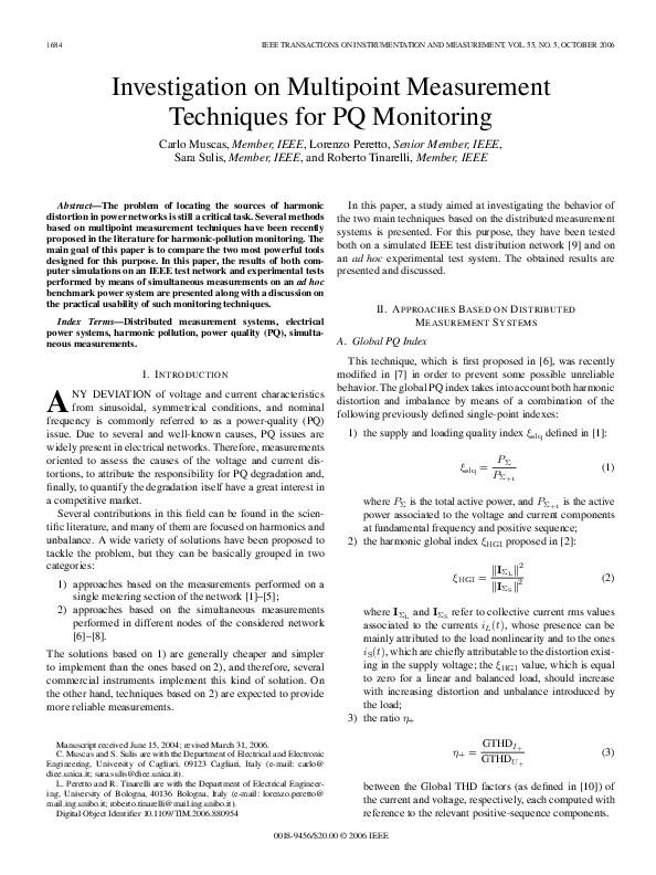 Pdf Investigation On Multipoint Measurement Techniques For Pq Monitoring