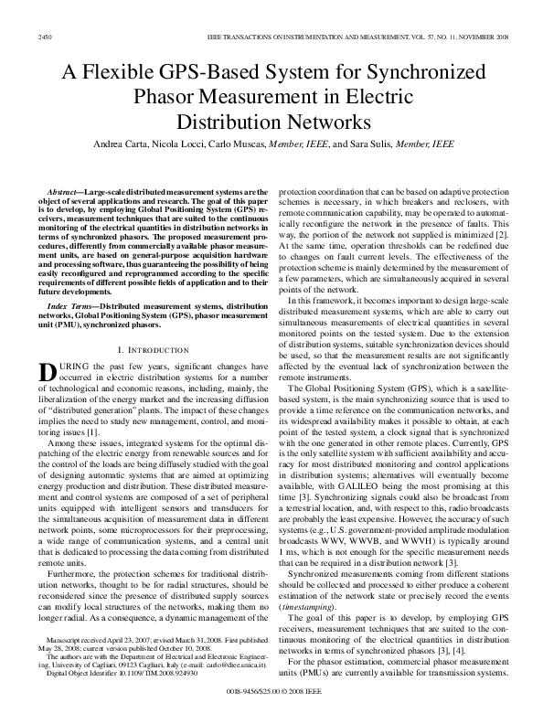(PDF) A Flexible GPS-Based System for Synchronized Phasor Measurement in Electric Distribution ...