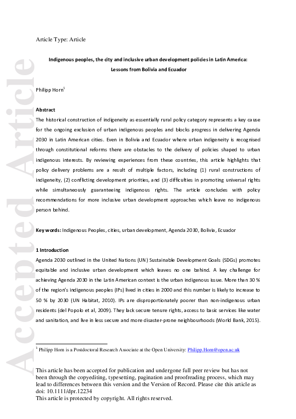 (PDF) Indigenous peoples, the city and inclusive urban development ...