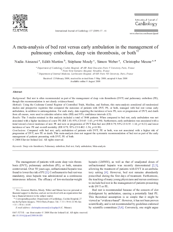 (PDF) A meta-analysis of bed rest versus early ambulation in the ...