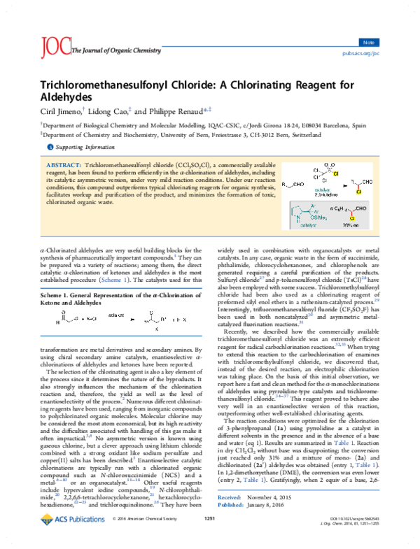 (PDF) Trichloromethanesulfonyl chloride: a chlorinating reagent for ...
