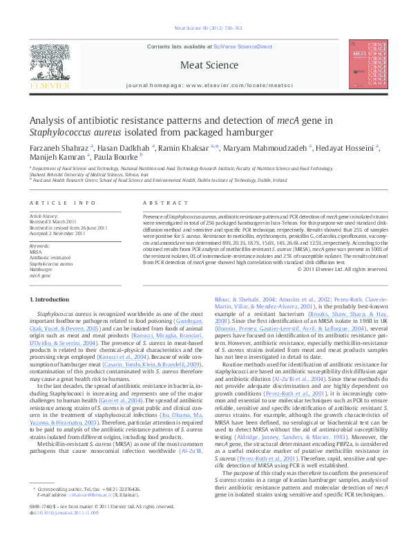 Pdf Analysis Of Antibiotic Resistance Patterns And Detection Of Meca Gene In Staphylococcus