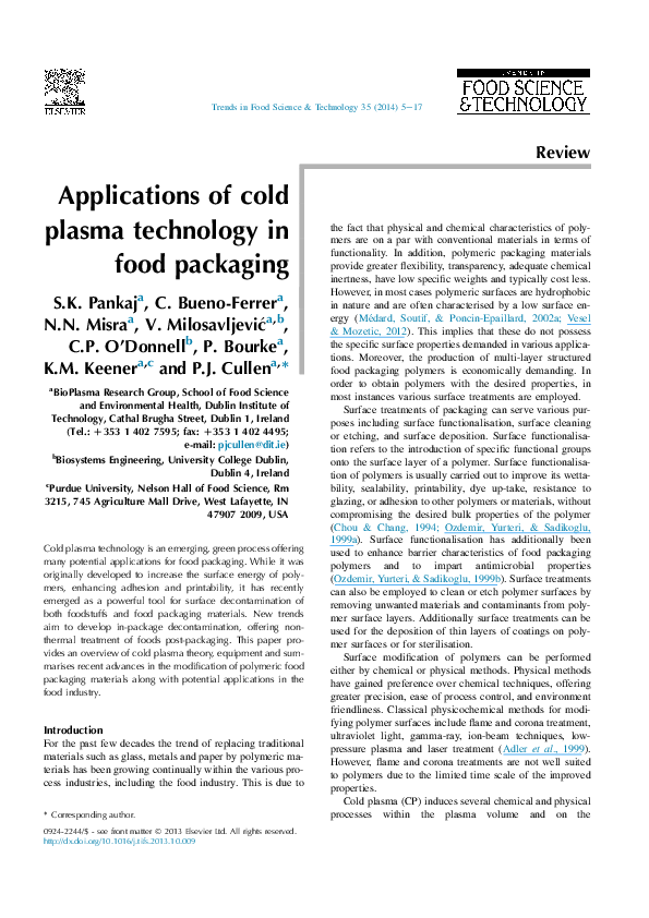 (PDF) Applications of cold plasma technology in food packaging