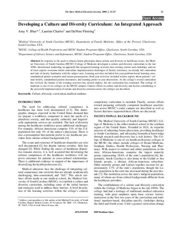 (PDF) Developing a Culture and Diversity Curriculum: An Integrated Approach