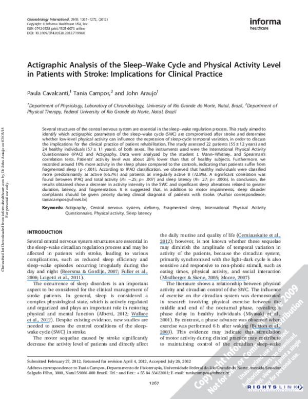 (PDF) Actigraphic Analysis of the Sleep–Wake Cycle and Physical ...