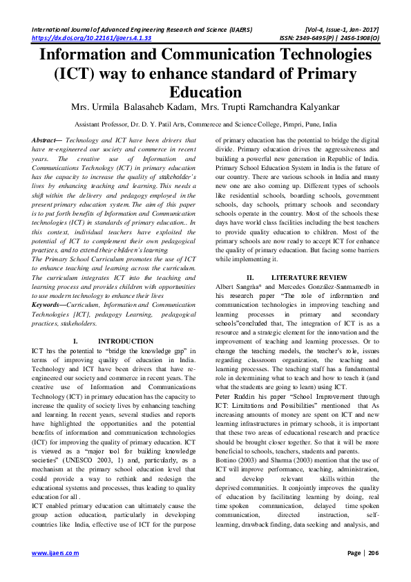 (PDF) Information and Communication Technologies (ICT) way to enhance ...