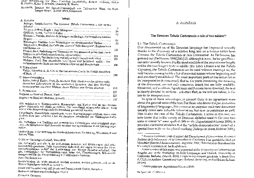 (PDF) The Etruscan Tabula Cortonensis. A Tale of Two Tablets?